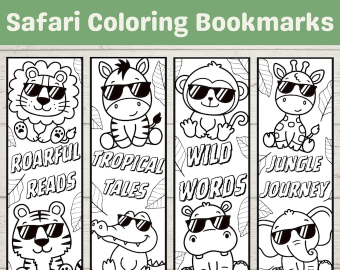 Safari Coloring Bookmarks for Kids, Animal Coloring Bookmarks, Safari ...