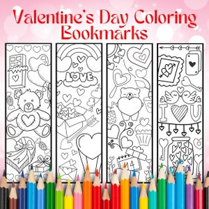 Valentine Coloring Bookmarks, Printable Valentine's Day Bookmarks ...
