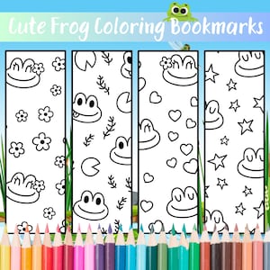 Cute Frog Coloring Bookmarks, Frog Themed Bookmarks, Printable Frog ...