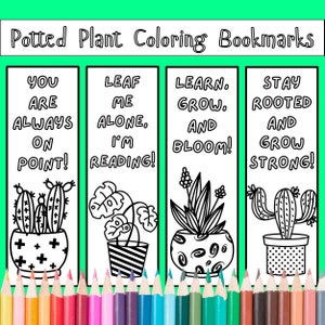 Printable Potted Plant Coloring Bookmarks, Botanical Coloring Sheet ...