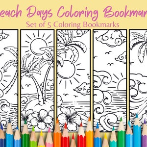 Beach Days Coloring Bookmarks: Summer Fun Set of 5 (PDF) - Etsy