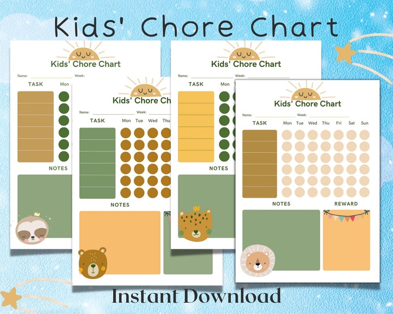 Kids Chore Chart , Printable Chore Chart, Chore Chart Bundle ...