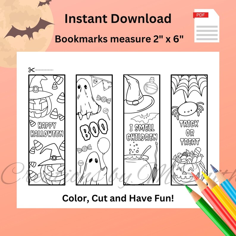 Halloween Coloring Bookmarks, Halloween Coloring Page, Halloween ...