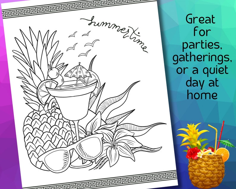 Printable Summer Coloring Pages, Summer Drinks, DIY Coloring Sheets ...