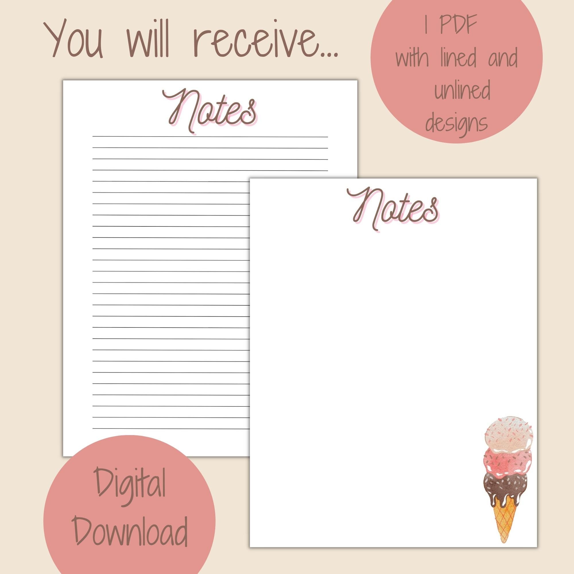 Ice Cream Stationery, Printable Paper, Ice Cream Note Paper, Cute ...