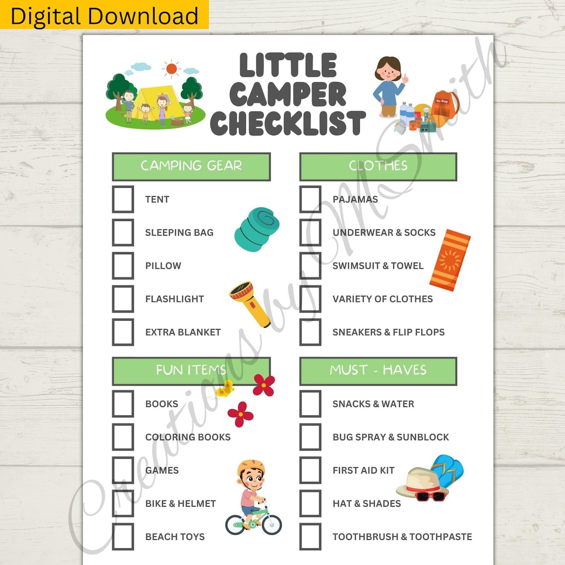 Camping Checklist for Kids, Little Camper Checklist, Camping Checklist ...
