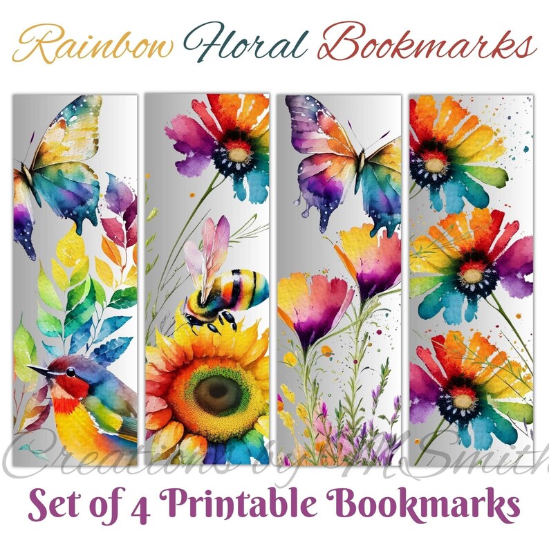 Rainbow Printable Bookmarks, Floral Bookmarks, Nature Bookmarks, Book ...