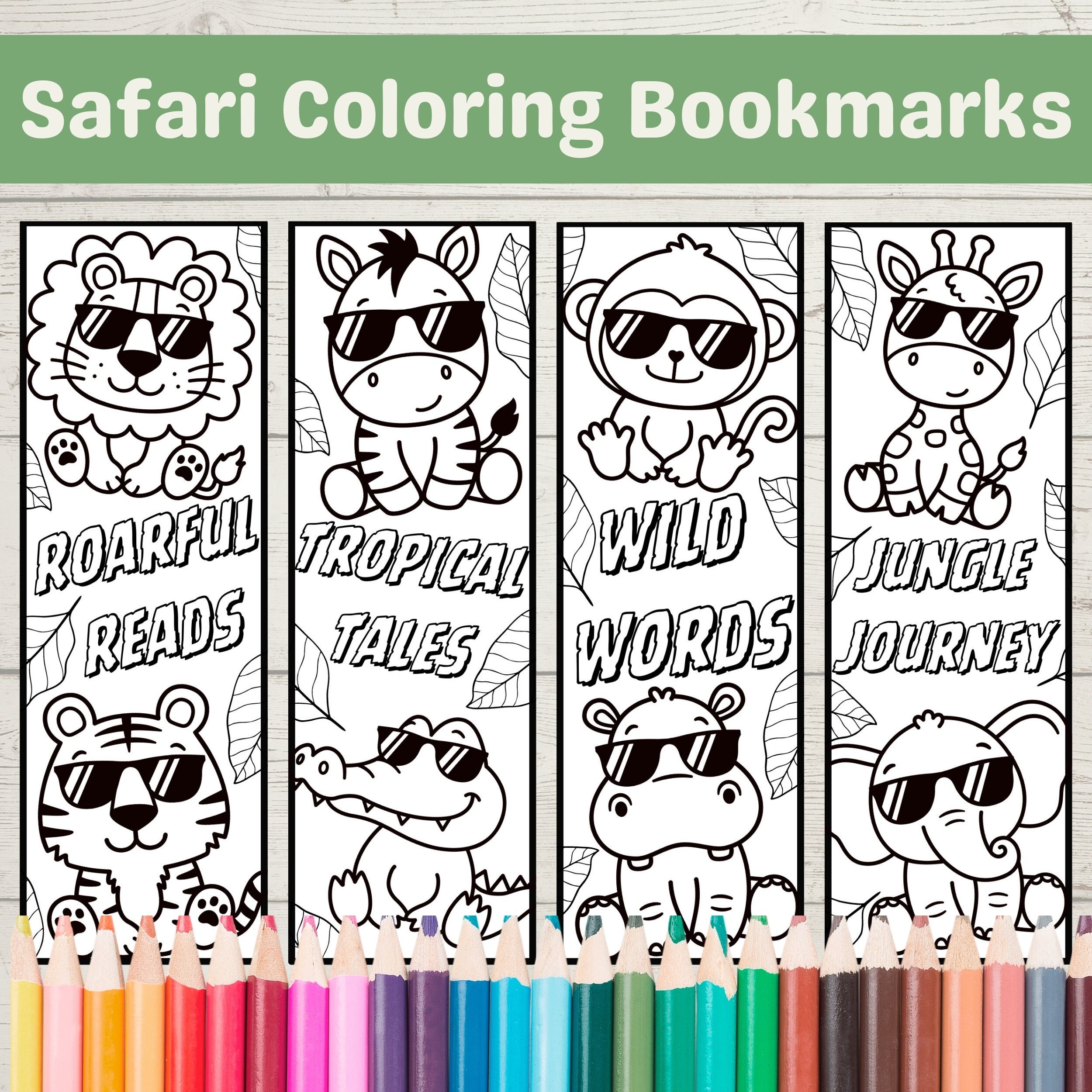 Safari Animal Coloring Bookmarks: Printable Party Favors (PDF) - Etsy
