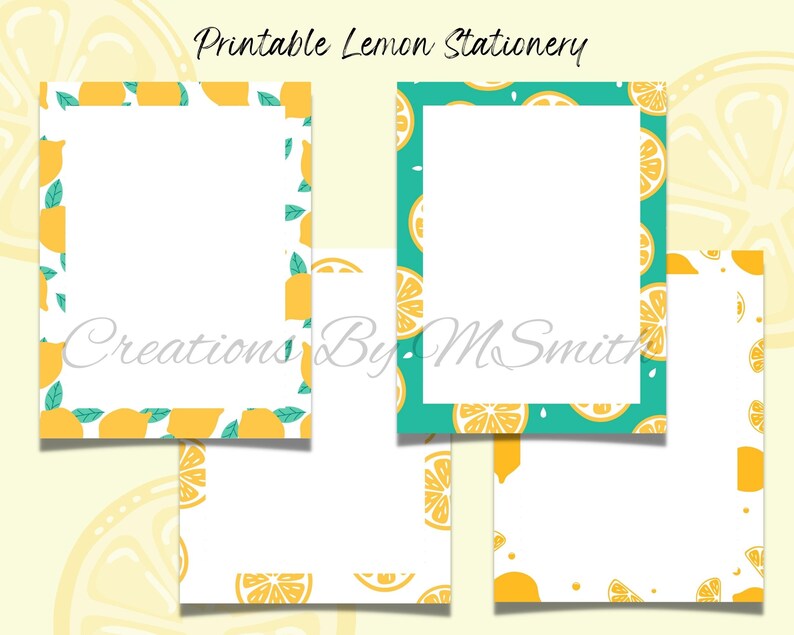 Lemon Themed Stationery Set, Printable Writing Paper, Lemon Border ...