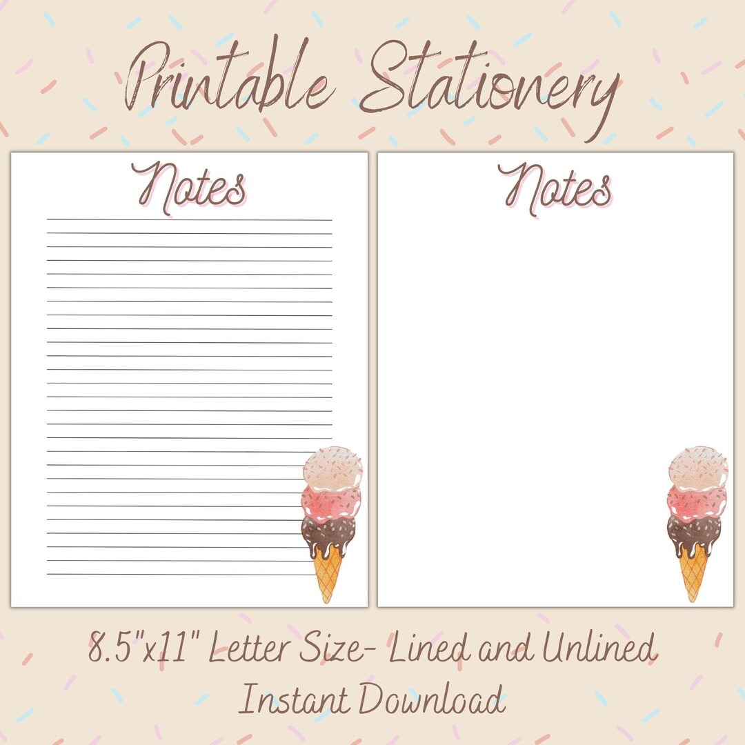Ice Cream Stationery, Printable Paper, Ice Cream Note Paper, Cute ...
