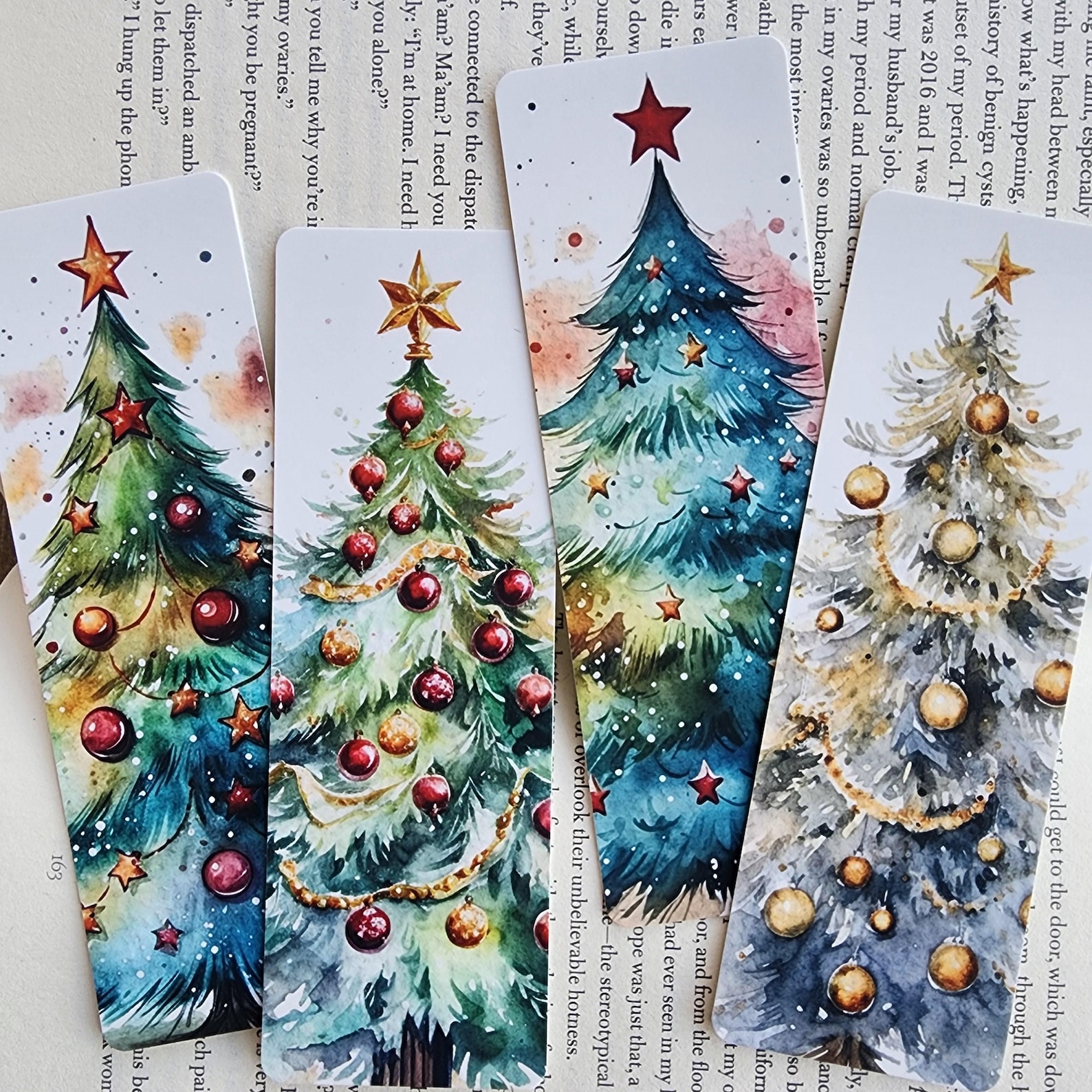 Christmas Tree Bookmarks Set of 4, Holiday Bookmarks, Holiday Party ...