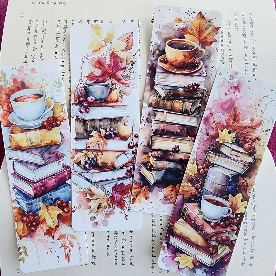 Cozy Autumn Tea Bookmarks Set of 4, Fall Themed Bookmarks, Autumn ...