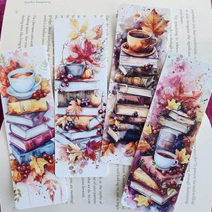 Cozy Autumn Tea Bookmarks Set of 4, Fall Themed Bookmarks, Autumn ...