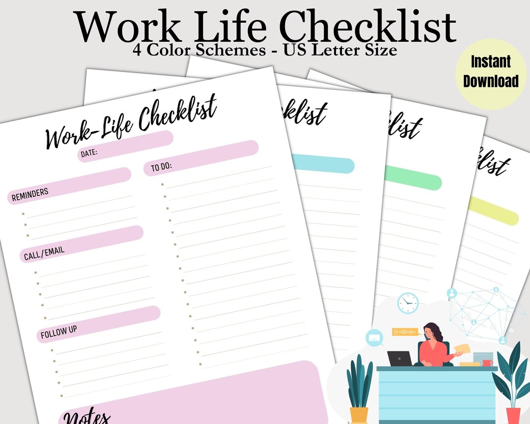 Work Life Checklist, Work Day Checklist Printable, Daily Work Planner ...