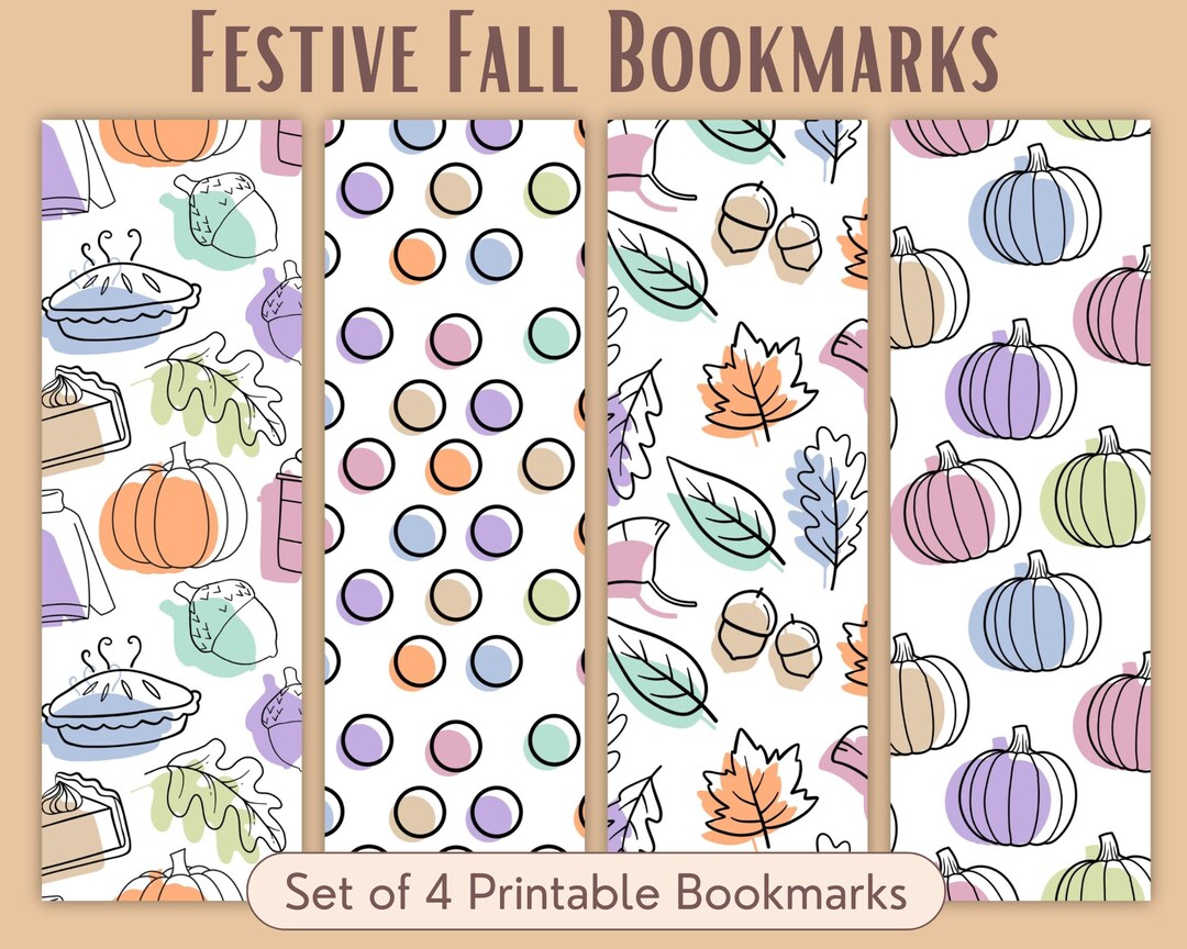Festive Fall Printable Bookmarks, Autumn Leaves and Pumpkins, Cozy ...