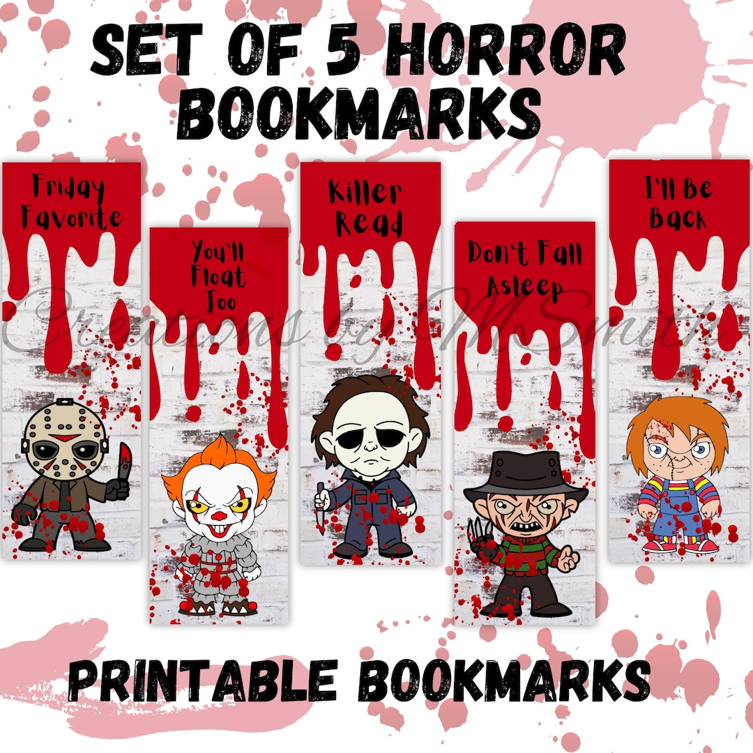 Horror Bookmarks, Slasher Movie Bookmarks, Halloween Bookmarks, Scary ...