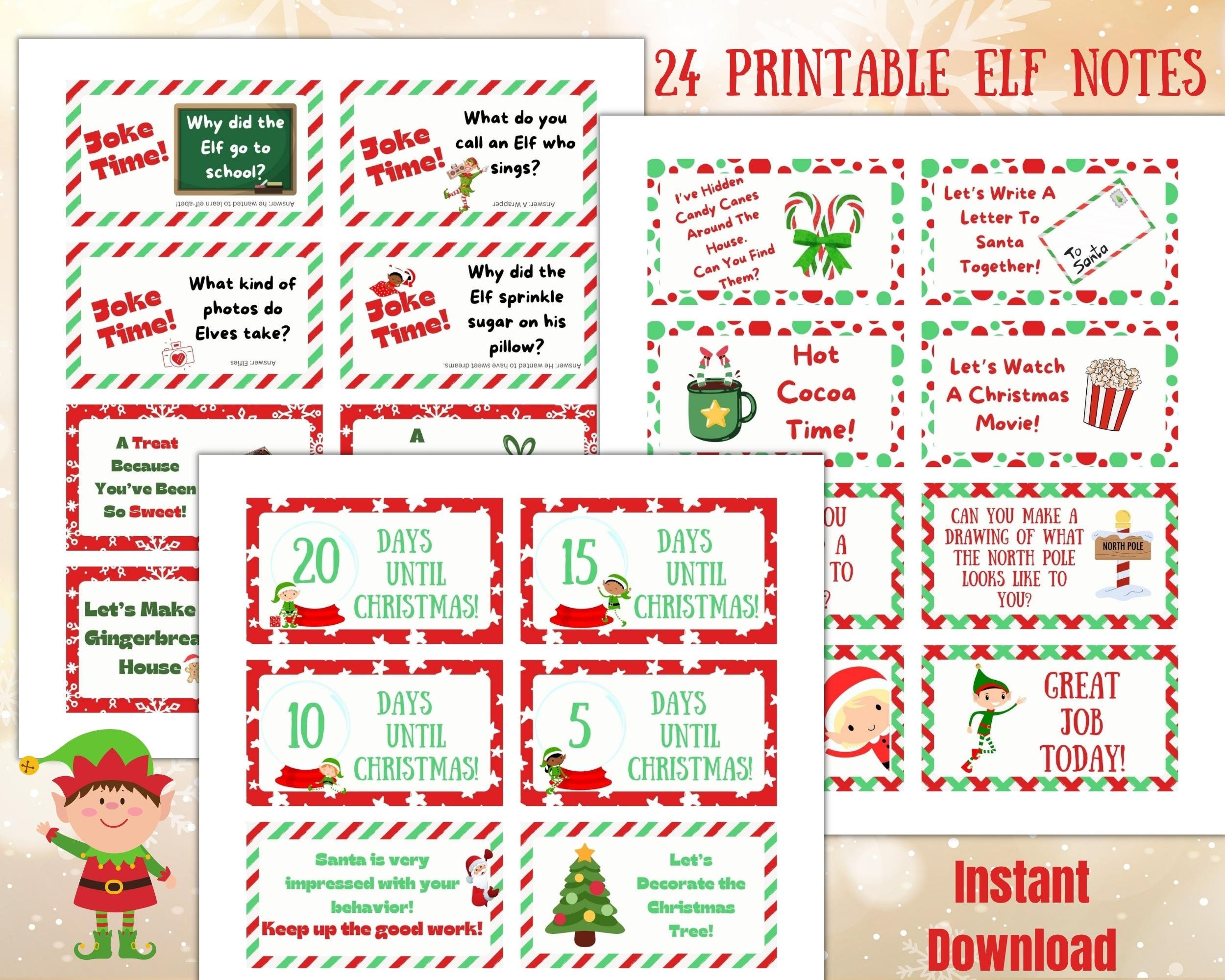 Elf Notes Printable, Elf Message Cards, Elf Activities, Elf Jokes ...