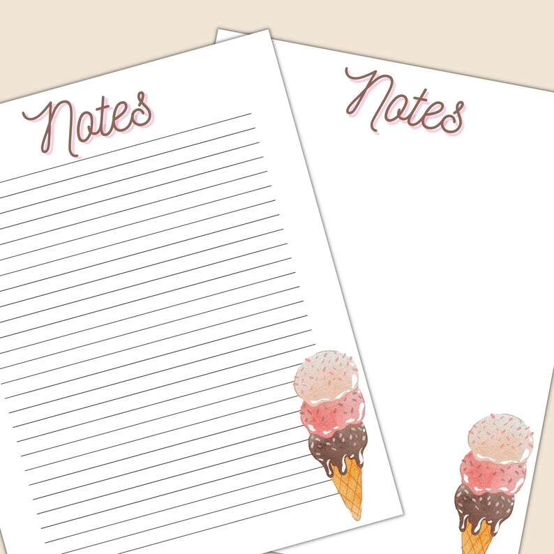 Ice Cream Stationery, Printable Paper, Ice Cream Note Paper, Cute ...