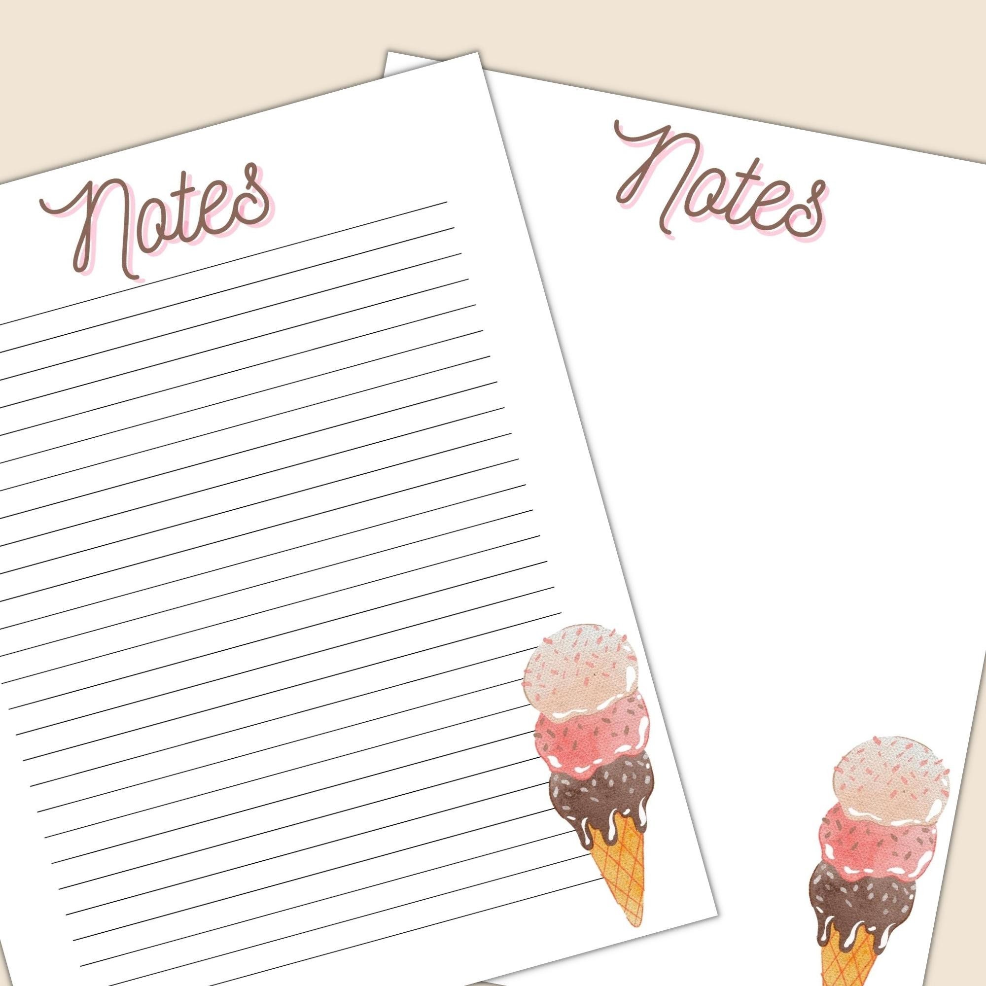 Ice Cream Stationery, Printable Paper, Ice Cream Note Paper, Cute ...