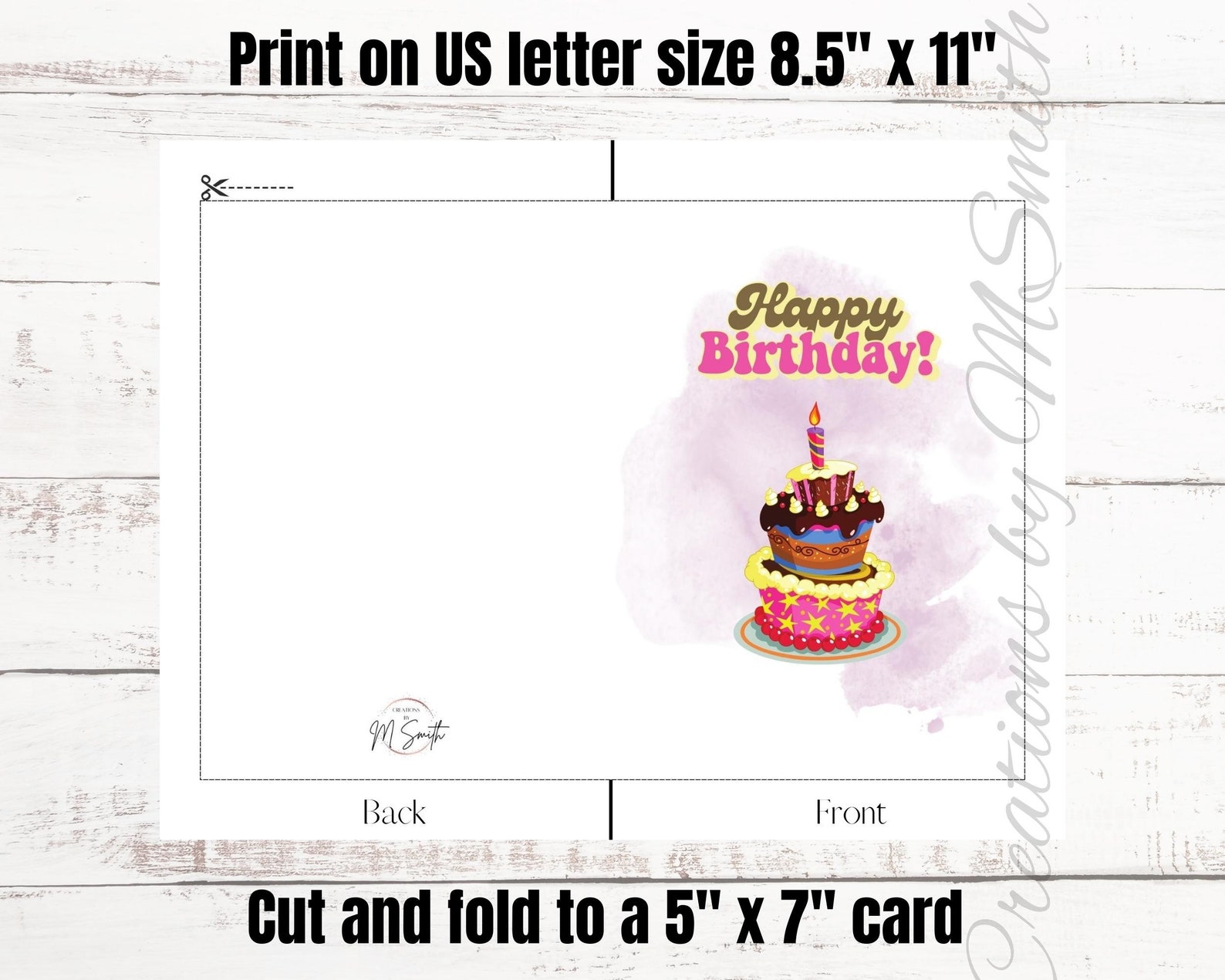 Printable Happy Birthday Card, Birthday Cake Card, Card Template PDF - Etsy