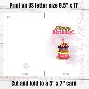 Printable Happy Birthday Card, Birthday Cake Card, Card Template PDF - Etsy