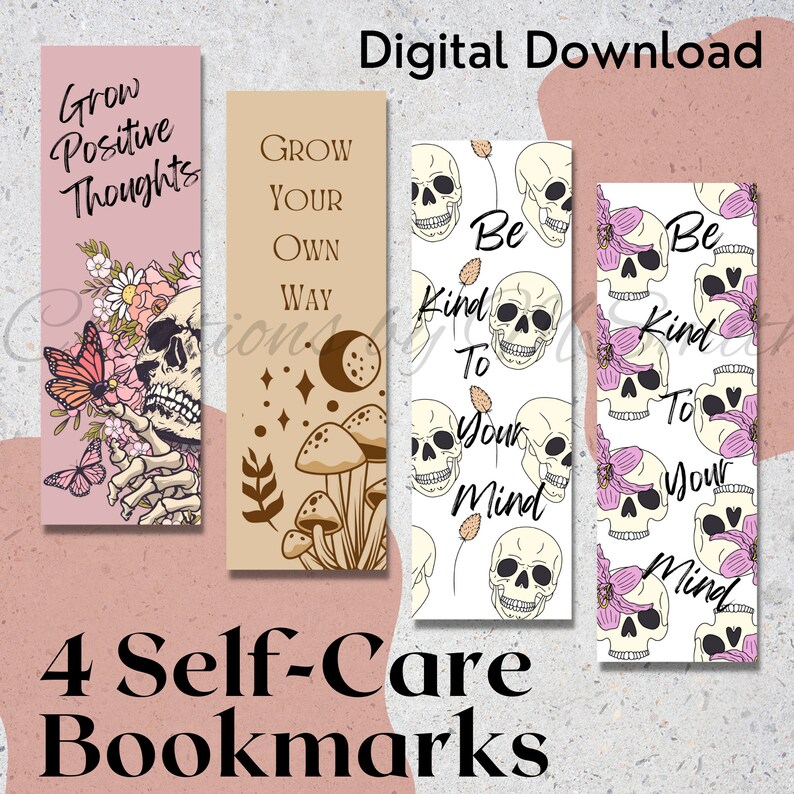 Self-care Bookmarks: Skull & Mushroom Designs (digital Download) - Etsy