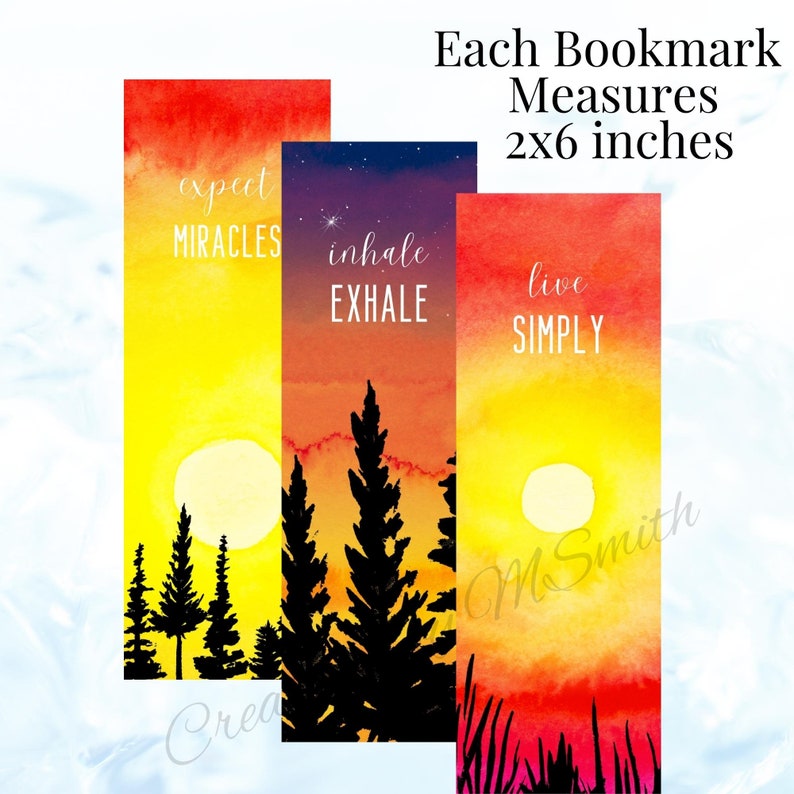 Watercolor Nature Bookmarks, Sunset, Tree Silhouette, Printable ...