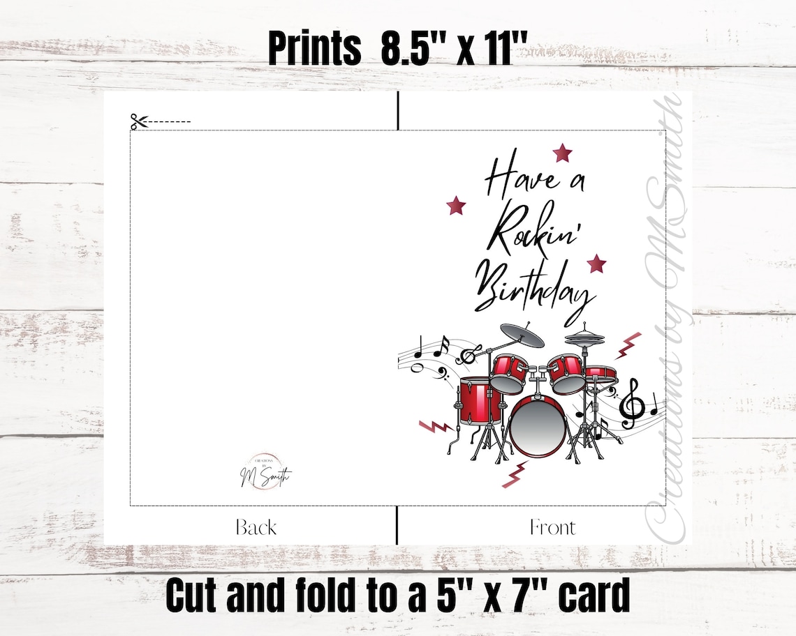 Rockin' Birthday Card, Music-themed Birthday, Drummer Birthday Greeting ...