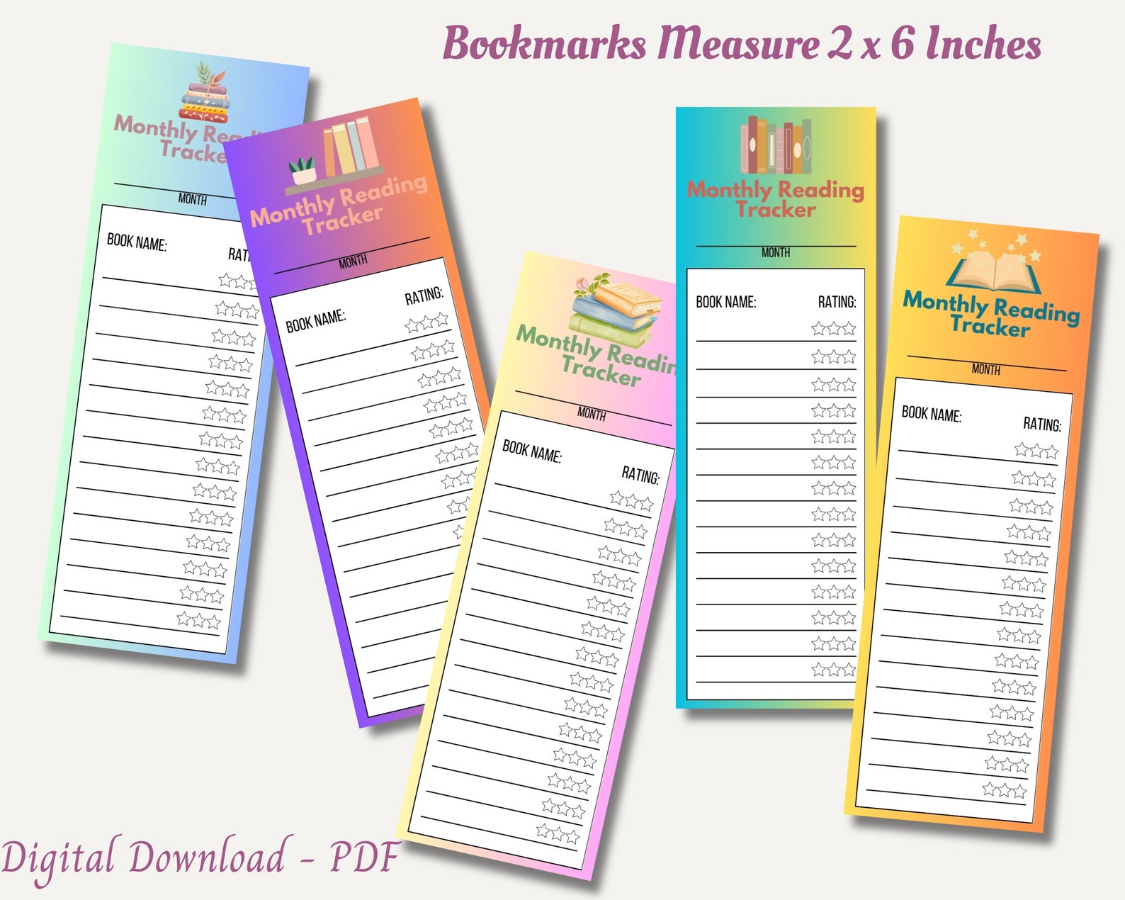 Monthly Reading Tracker Bookmarks: Set of 5 Printable Logs (PDF) - Etsy