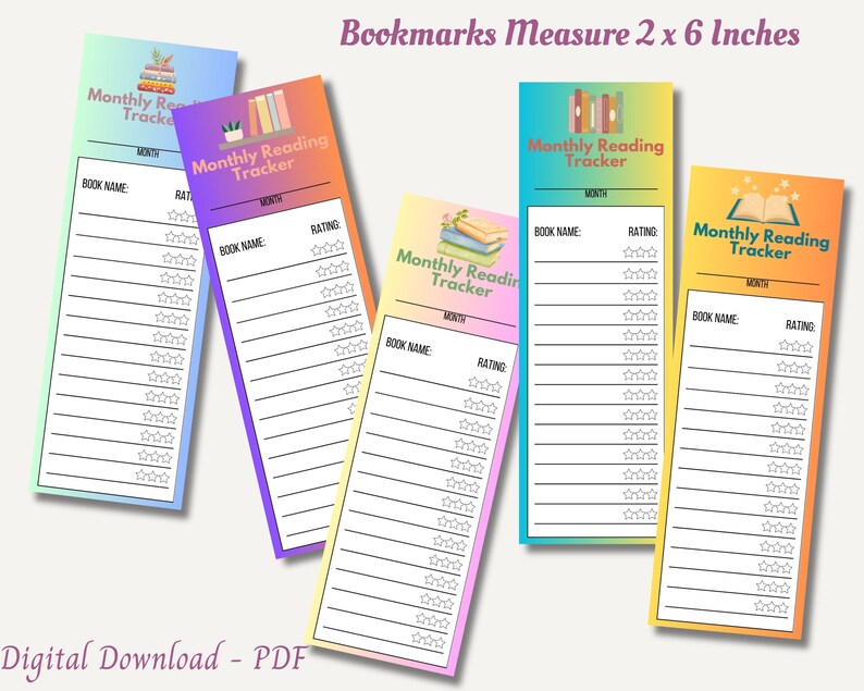 Monthly Reading Tracker Bookmarks: Set of 5 Printable Logs (PDF) - Etsy
