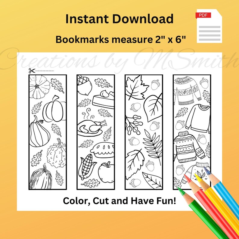 Fall Coloring Bookmarks: Autumn Leaves, Pumpkins (printable) - Etsy