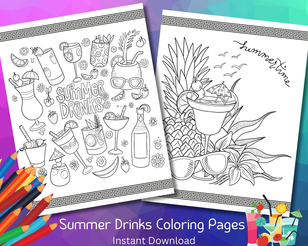 Printable Summer Coloring Pages, Summer Drinks, DIY Coloring Sheets ...
