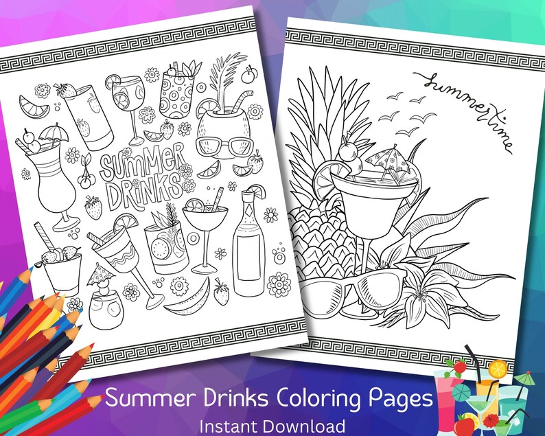 Printable Summer Coloring Pages, Summer Drinks, DIY Coloring Sheets ...
