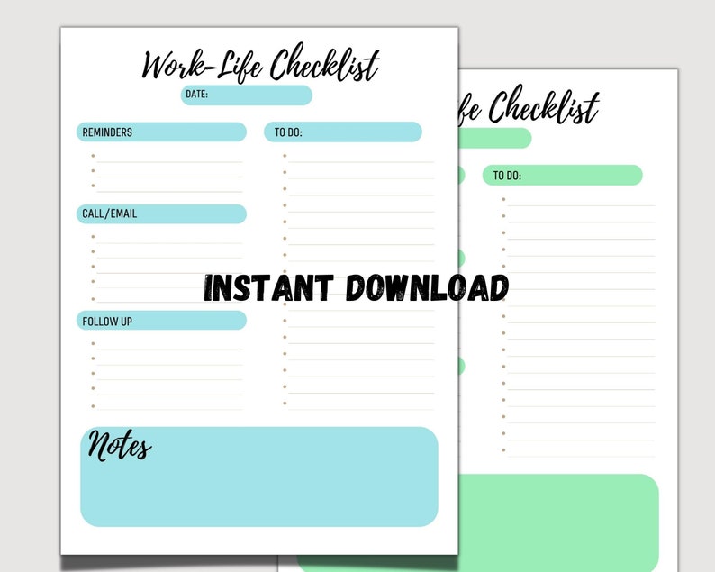 Work Life Checklist, Work Day Checklist Printable, Daily Work Planner ...