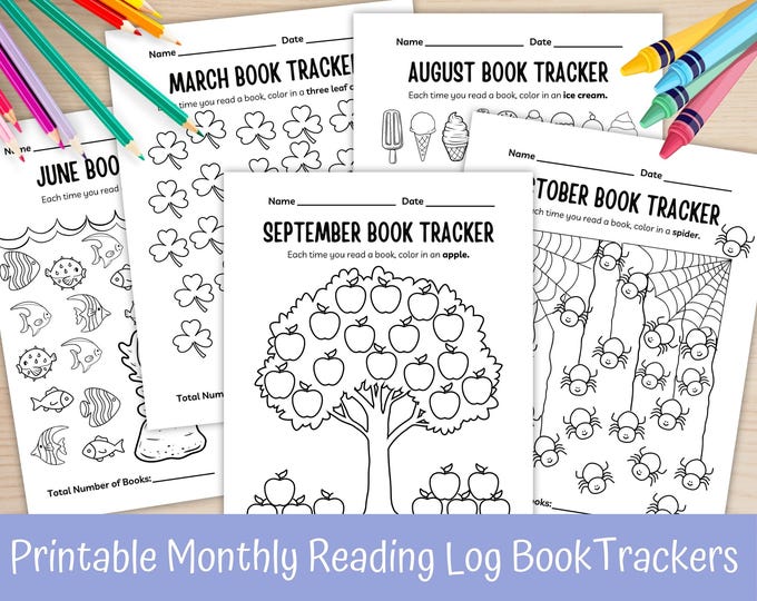 Monthly Reading Trackers for Kids, Yearlong Reading Log, Track and ...