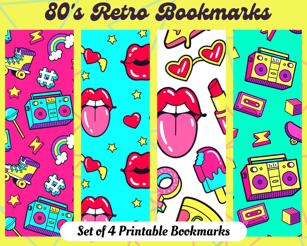 80s Retro Bookmarks, 80's Party Favors, Printable Bookmark Set, 90's ...