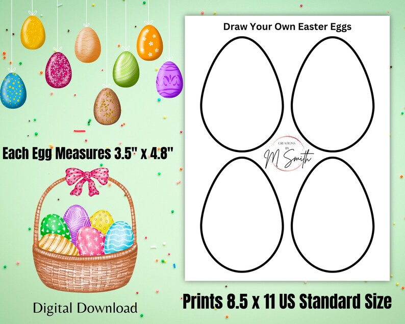 Easter Egg Drawing, Easter Coloring Page, Egg Template, Easter ...