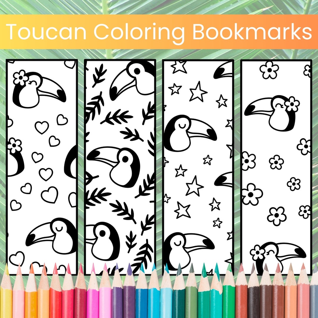 Toucan Coloring Bookmarks, Printable Toucan Bookmark Set, Tropical ...