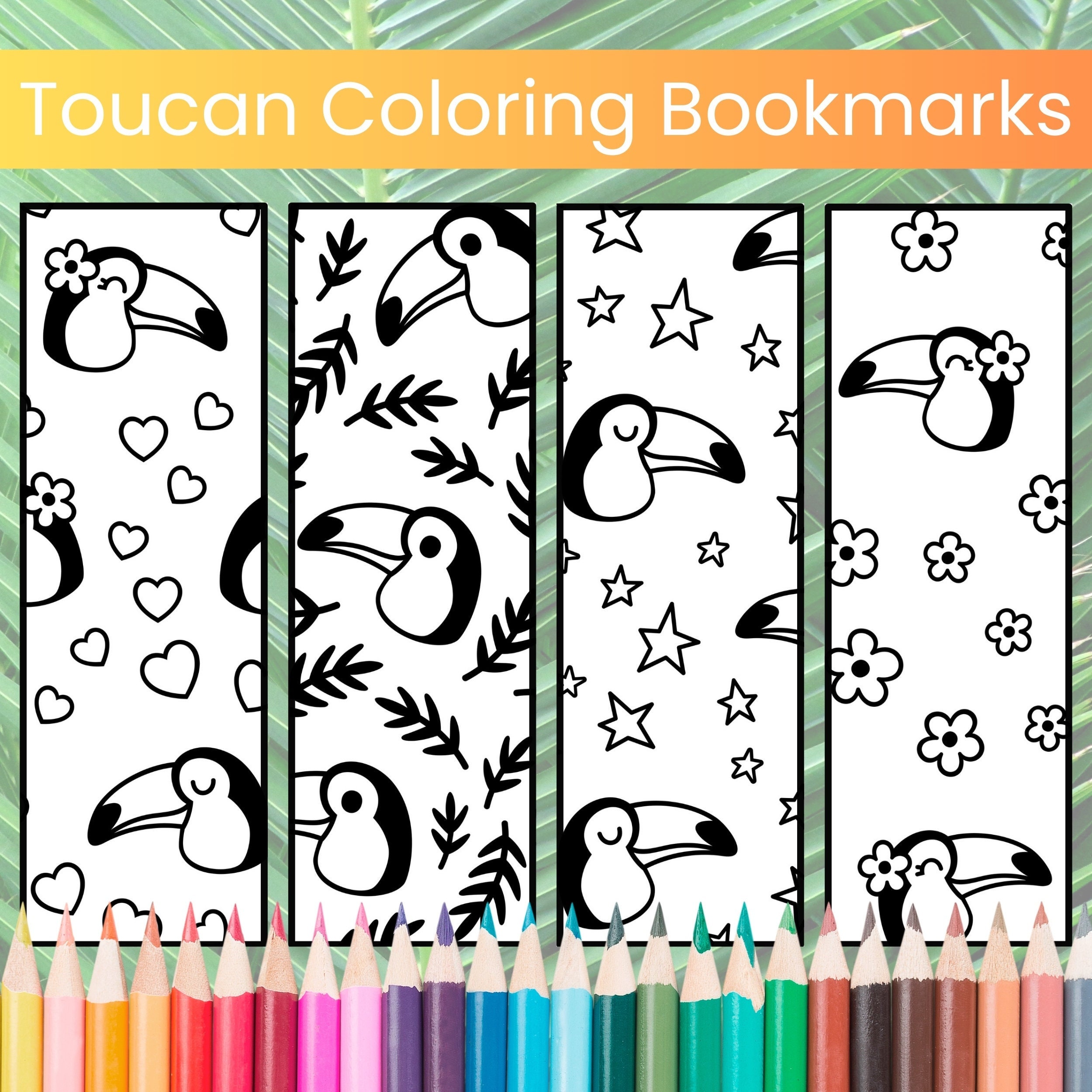 Toucan Coloring Bookmarks, Printable Toucan Bookmark Set, Tropical ...