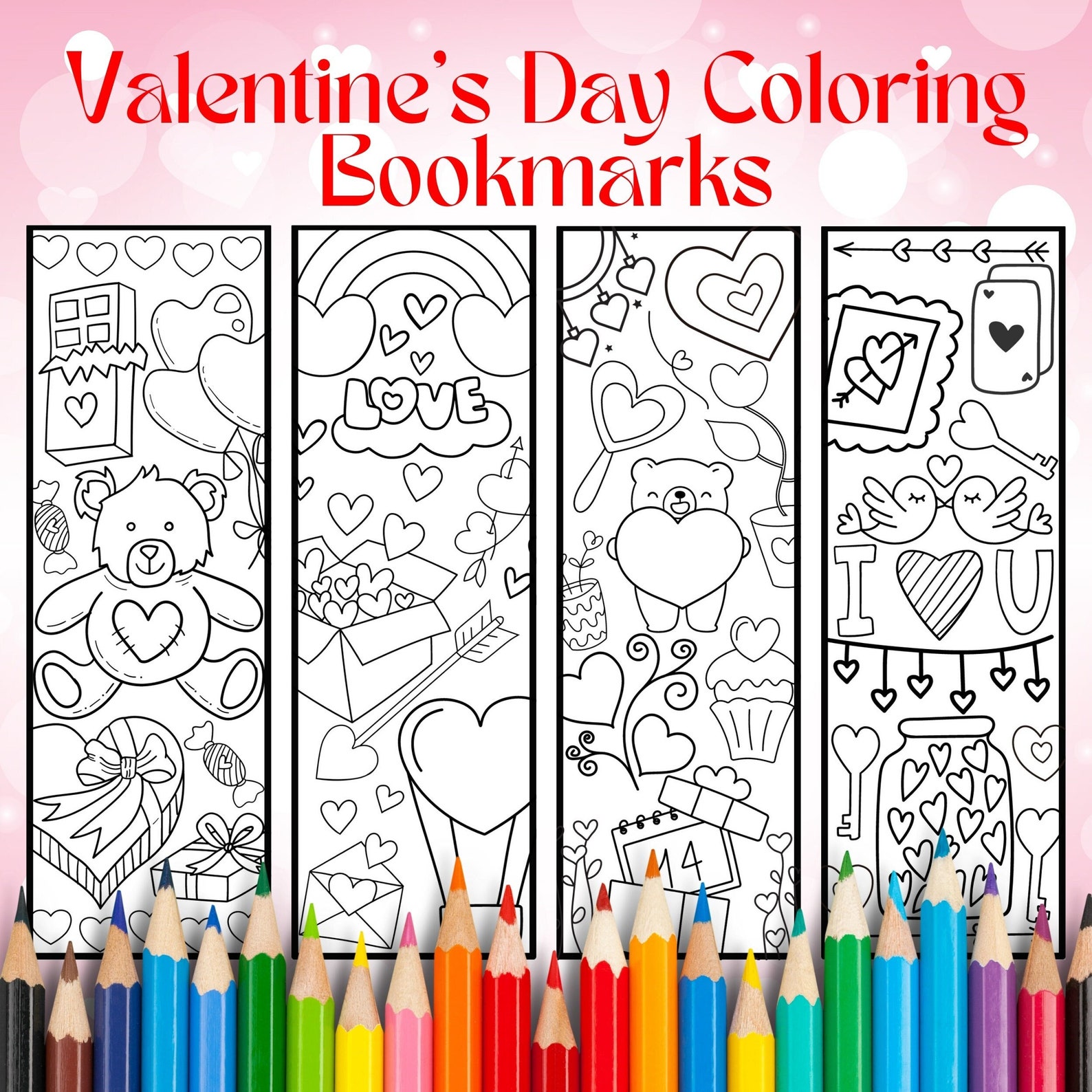 Valentine Coloring Bookmarks, Printable Valentine's Day Bookmarks ...