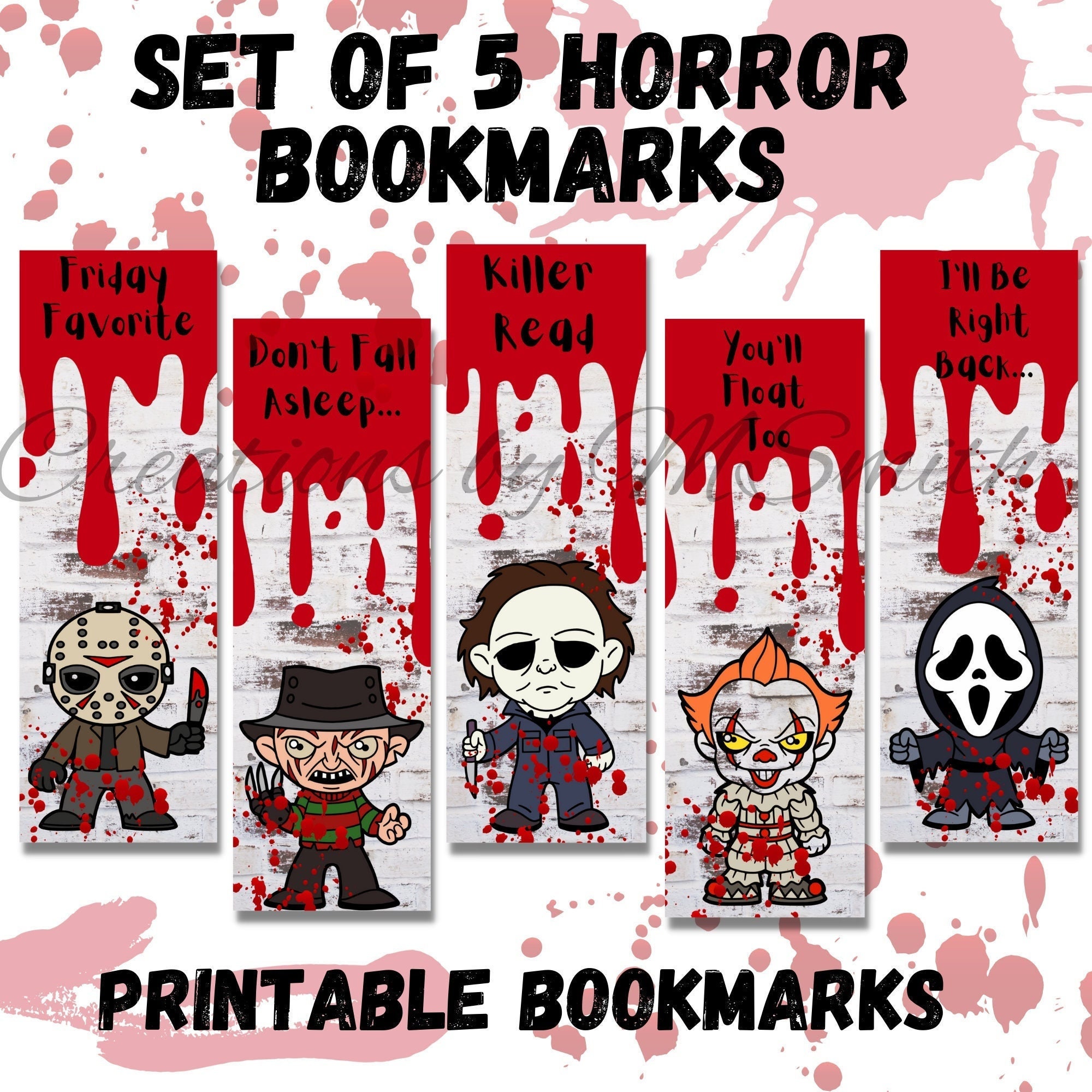 Horror Bookmarks, Michael Myers, Ghostface, Pennywise, Slasher Fans ...