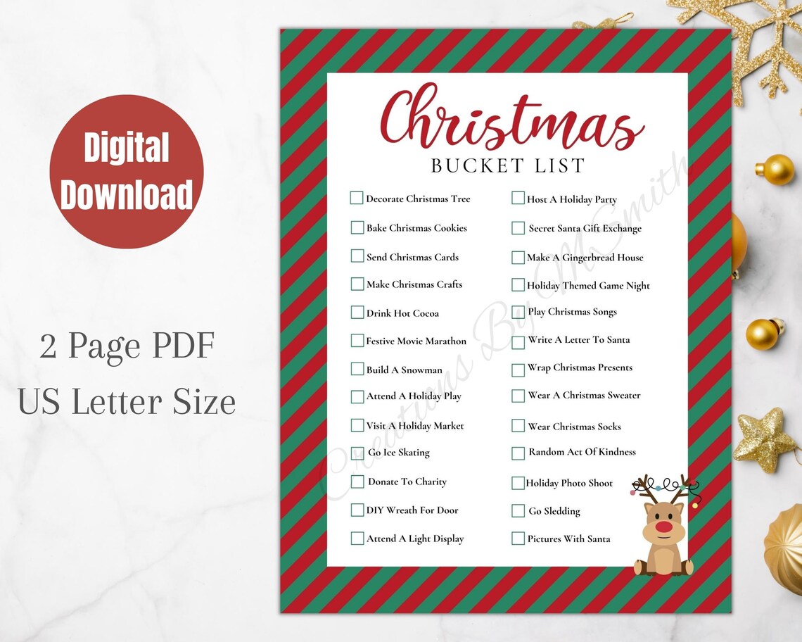 Christmas Bucket List Printable, Holiday Checklist, Winter to Dos ...