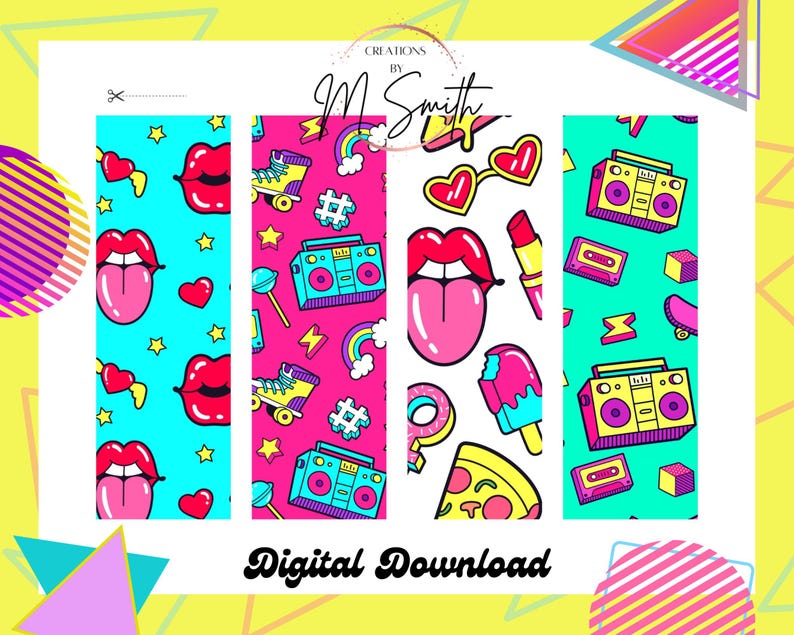 80s Retro Bookmarks, 80&#039;s Party Favors, Printable Bookmark Set, 90&#039;s ...