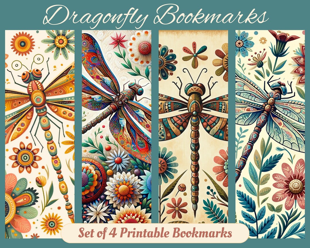 Dragonfly Bookmarks: Whimsical Designs, Set of 4 (PDF) - Etsy