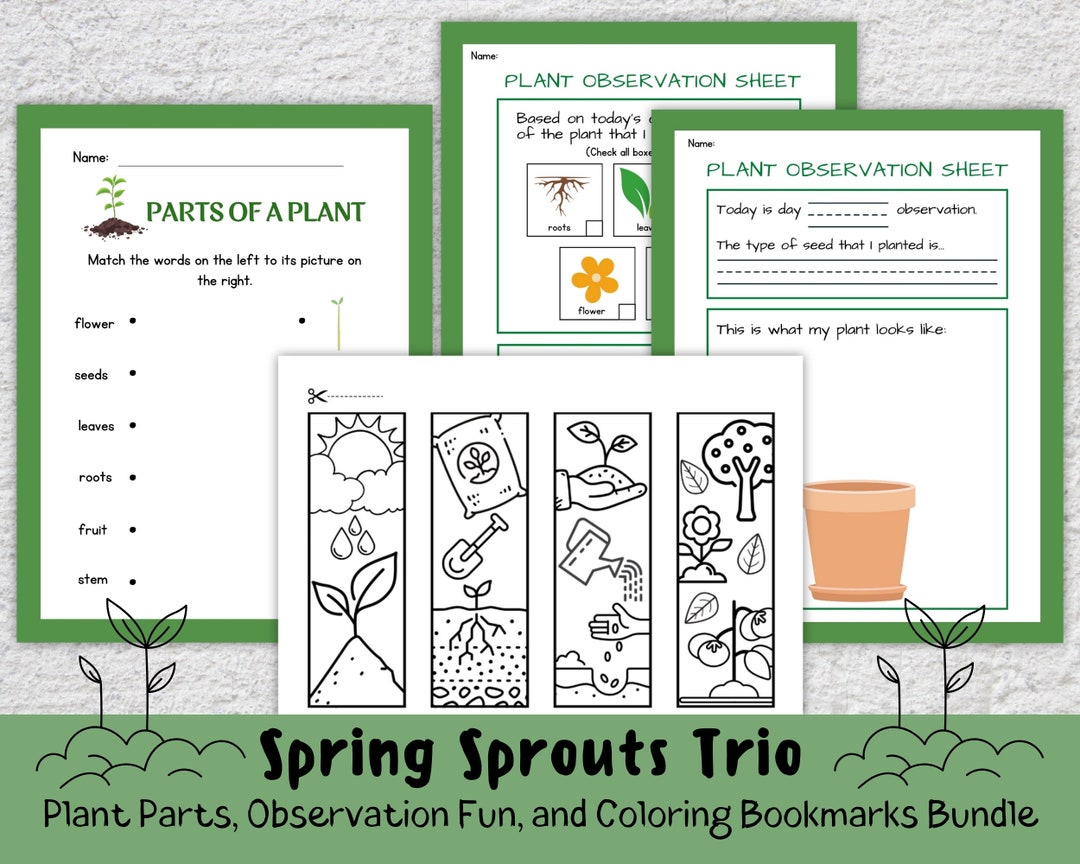 Spring Planting, Plant Parts, Observation Journal, Coloring Bookmarks ...
