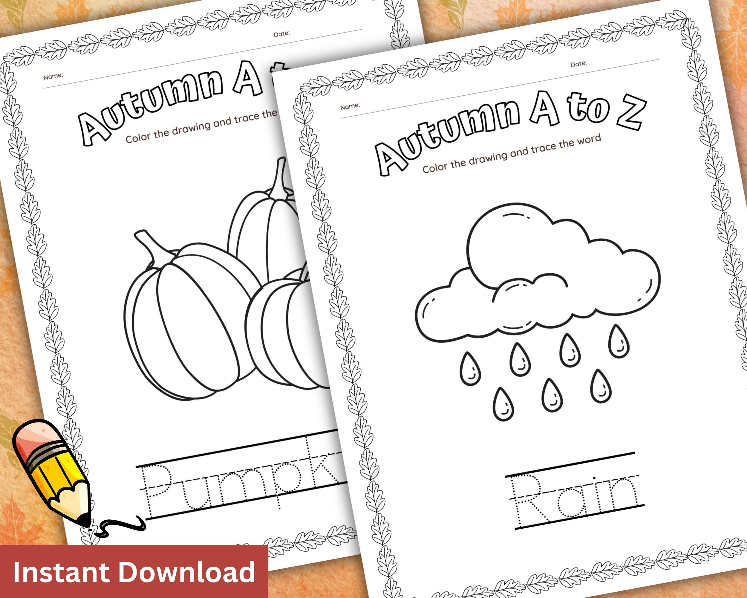 Autumn Alphabet Coloring & Tracing Printables, Autumn Coloring Pages ...