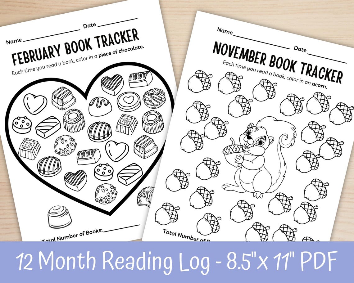 Monthly Reading Trackers for Kids, Yearlong Reading Log, Track and ...