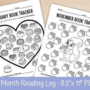Monthly Reading Trackers for Kids, Yearlong Reading Log, Track and ...