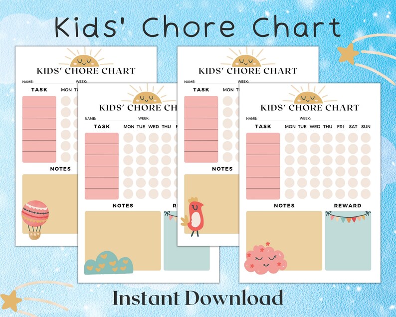 Chore Chart for Kids, Chore Chart Printable, Daily Chore Checklist ...