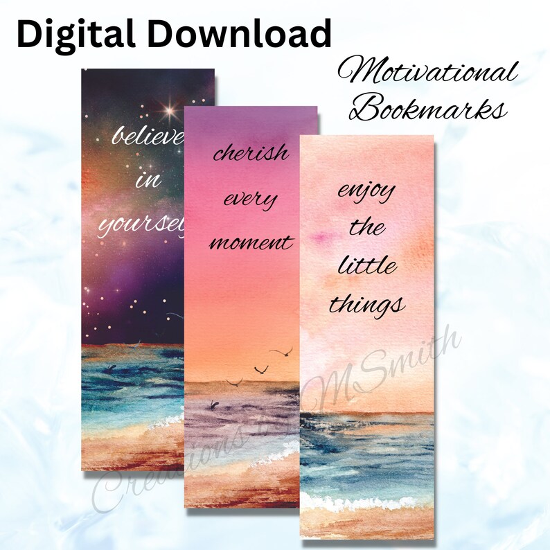 Watercolor Bookmarks, Sunset Beach Bookmarks, Printable Bookmarks ...